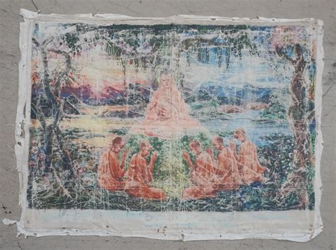 Lot Burmese Gouache On Linen Thangka 3 Ft 10 In X 2 Ft 11 In