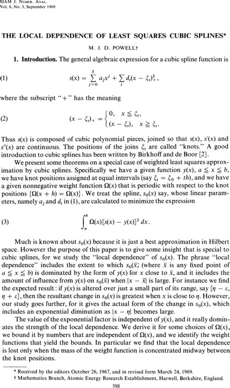 the local dependence of least squares cubic splines siam journal on