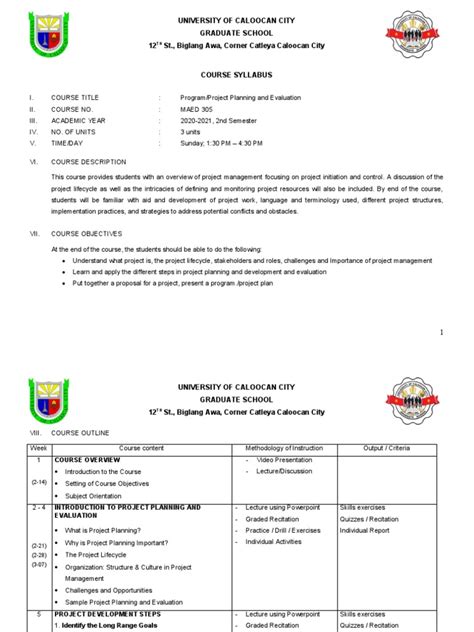 Handout 1 Course Syllabus Descargar Gratis Pdf Project Management