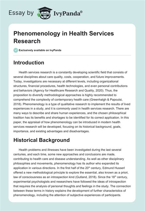 Phenomenology In Health Services Research 1947 Words Critical