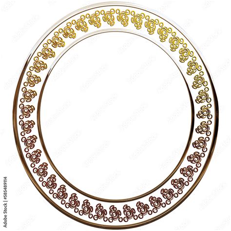 D Illustration Oval Frame Gold Metallic Shiny Mirror And Traced Frame