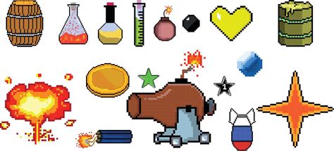 8 Bit Pixel Art Game Icon Set Ui Elements Pixel Set Game World And