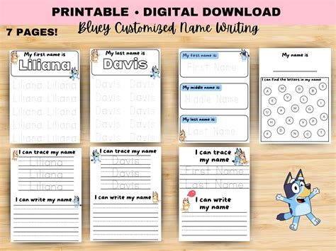 Bluey Name Writing Bundle Preschool Kindergarten Tracing Printable