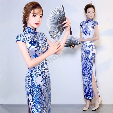 Blue White Porcelain Cheongsam Female New Style Catwalk Performance