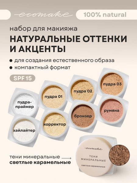 Ecomake Минеральный набор для макияжа Натуральные оттенки и акценты 8в1 купить на Ozon по низкой