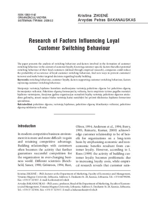 pdf research of factors influencing loyal customer switching behaviour