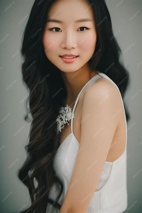 Premium Ai Image A Woman With Long Black Hair And A White Dress