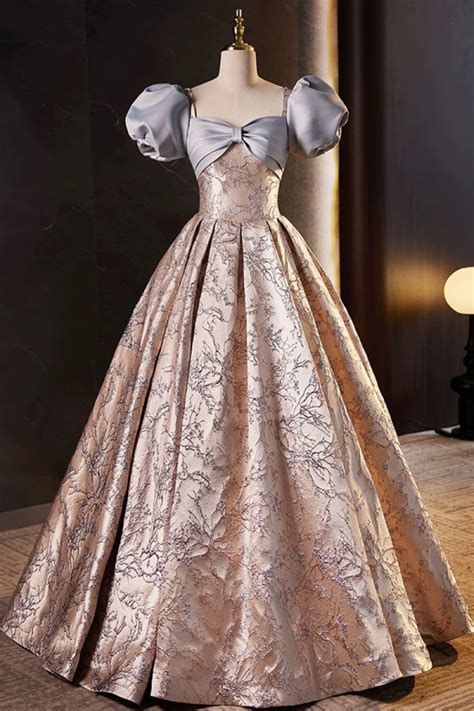 Fashion Floor Length Printing Prom Dresses A Line Short Sleeve