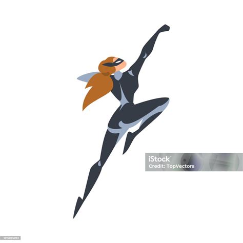 Flying Girl Superhero Character Superwoman Dressed Black Costume And