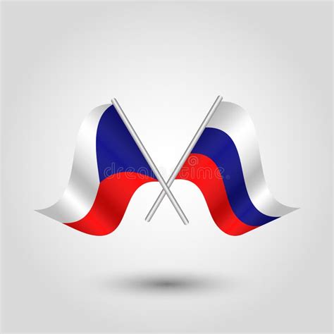 Vector Two Crossed Czech Russian Flags On Silver Sticks Stock Vector