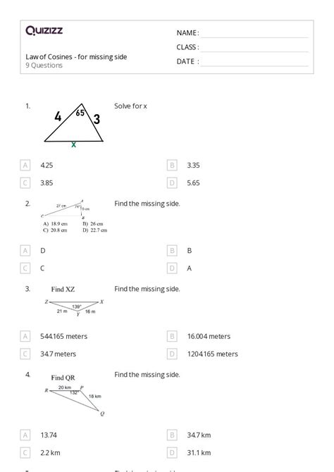 50 Law Of Cosines Worksheets For 10th Year On Quizizz Free And Printable