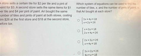 Solved A Store Sells A Certain Tile For 2 Per Tile And A Pint Of