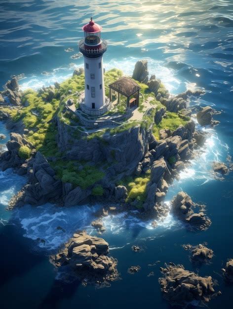 Premium Ai Image A Lighthouse On A Small Island