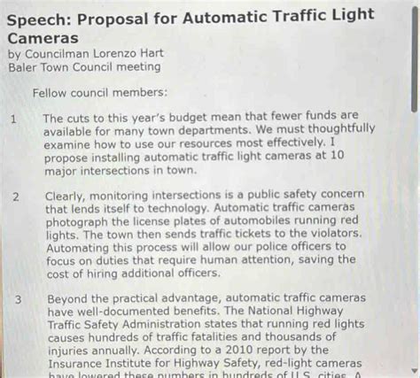 Solved Speech Proposal For Automatic Traffic Light Cameras By