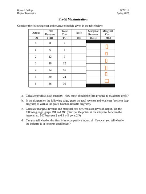 Profit Maximization Solution Pdf Profit Economics Marginal Cost