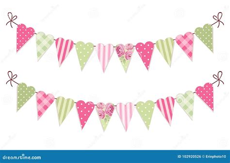 Cute Vintage Heart Shaped Shabby Chic Textile Bunting Flags Stock