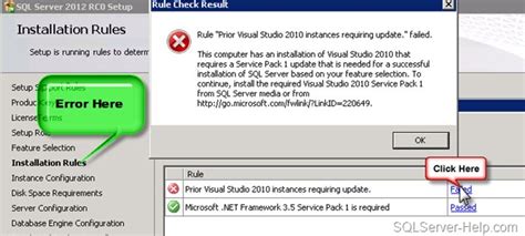 Help Getting Visual Studio Service Pack Error While Installing SQL Server 2012 Release