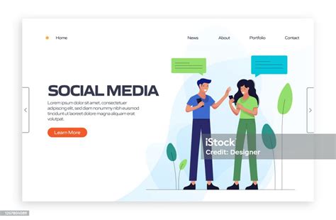 방문 페이지 템플릿 웹 사이트 배너 광고 및 마케팅 자료 온라인 광고 비즈니스 프리젠 테이션 등에 대한 소셜 미디어 개념 벡터 일러스트레이션 Brand Name Online