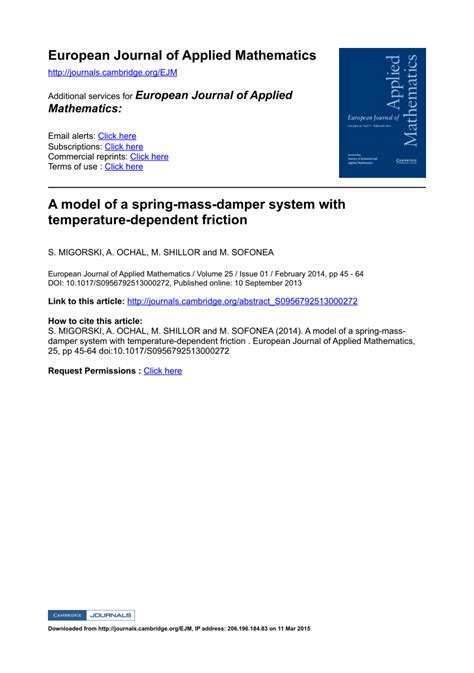 Pdf A Model Of A Spring Mass Damper System With Temperature Dependent Friction