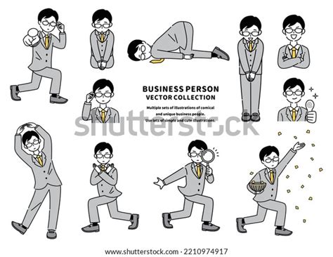 Vector Illustration Collection Businessman Wearing Glasses Stock Vector