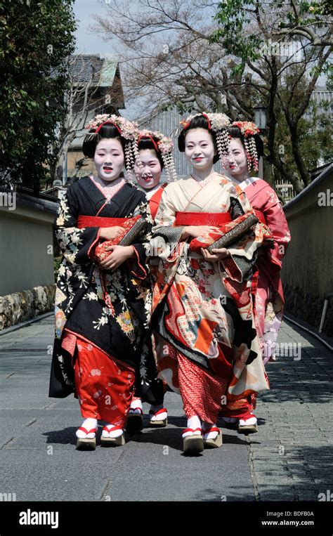 Maikos Geishas In Training Gion District Kyoto Japan Asia Stock