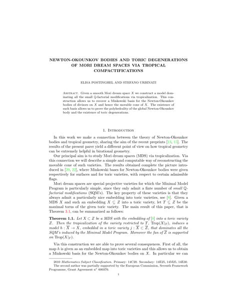 Pdf Tropical Compactifications Mori Dream Spaces And Minkowski Bases