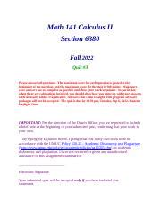 Quiz3 Docx Math 141 Calculus II Section 6380 Fall 2022 Quiz 3 Please