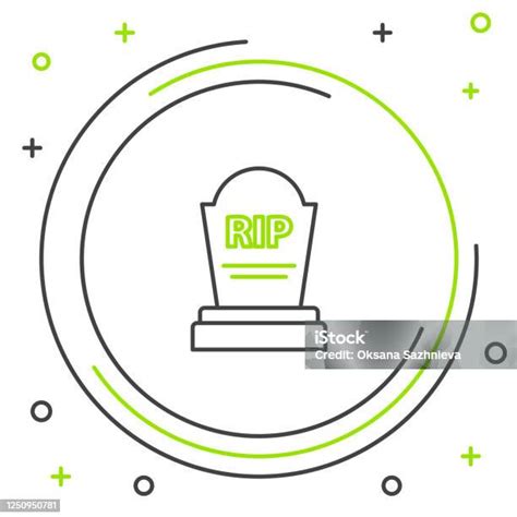 흰색 배경에 고립 된 아이콘에 기록 된 Rip와 검은 색과 녹색 라인 삭제 표시 무덤 아이콘입니다 다채로운 개요 개념 벡터