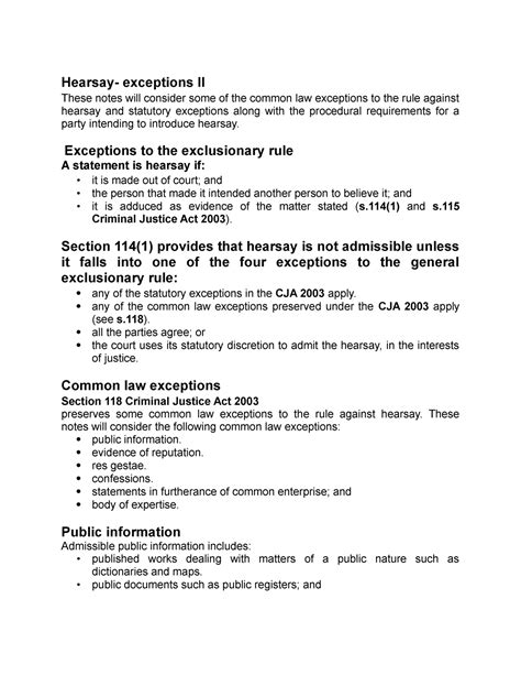 Hearsay Exceptions Ii Hearsay Exceptions Ii These Notes Will
