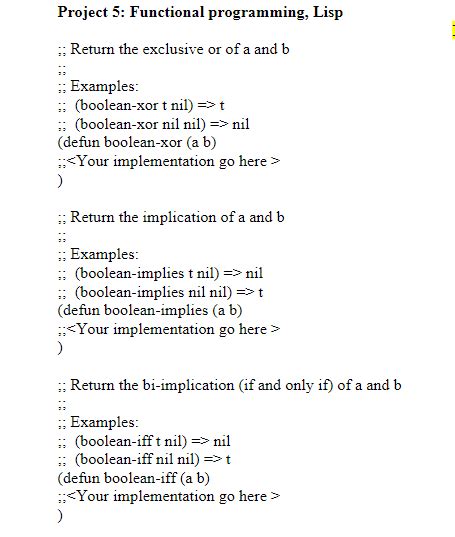 Project Functional Programming Lisp Return The Chegg