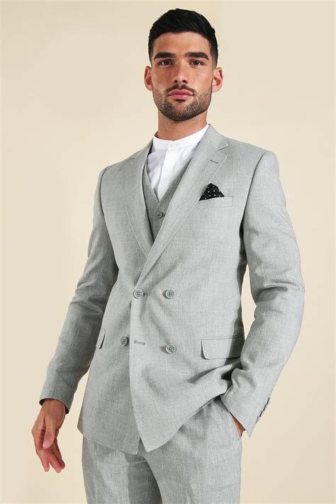 Mens Linen Skinny Double Breasted Suit Jacket Boohoo Uk