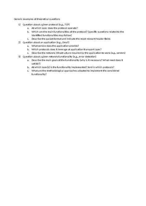 Generic Examples Of Theoretical Questions Tcp A At Which Layer