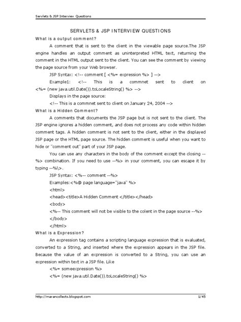 Servlets And Jsp Interview Questions Pdf Java Servlet Java Server Pages