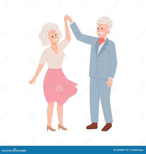 Happy Elderly Couple Dancing Flat Vector Illustration Isolated On