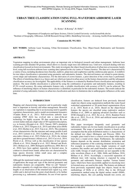Pdf Urban Tree Classification Using Full Waveform Airborne Laser Scanning