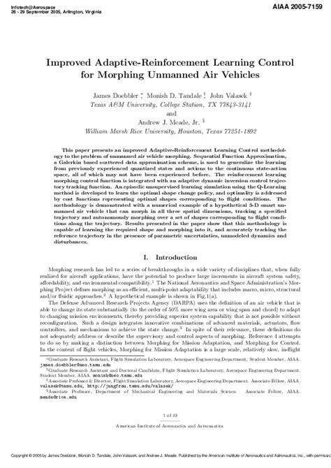 Pdf Improved Adaptive Reinforcement Learning Control For Morphing Unmanned Air Vehicles