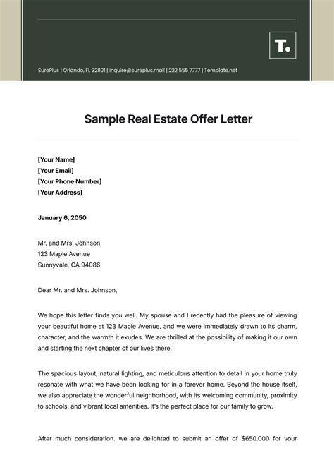 Free Sample Real Estate Offer Letter Template To Edit Online