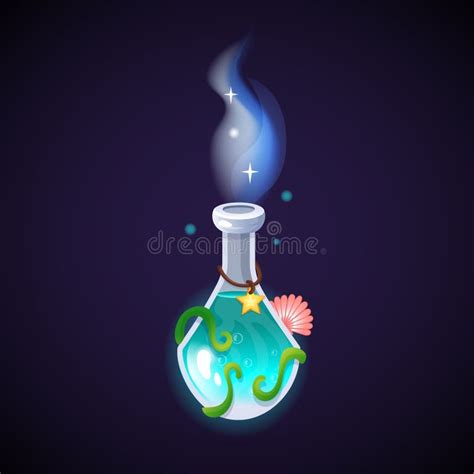 Potion Bottle Gui Icon Elixir With Blue Liquid And Shell Stock Vector