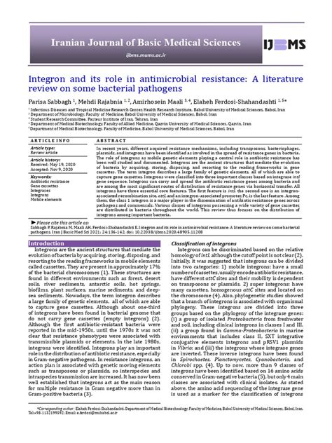 Integron And Its Role In Antimicrobial Resistance Pdf Beta