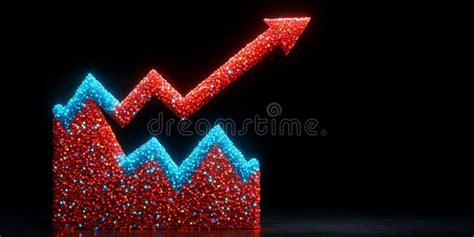 Abstract 3d Render Red Upward Arrow Blue Downward Trend Graph Glowing