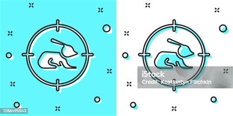 녹색과 흰색 배경에 고립 된 십자선 아이콘 토끼에 검은 줄 사냥 토끼와 대상 사냥 클럽 로고 토끼를 조준하는 소총 렌즈 임의동적 모양 벡터 가능성에 대한 스톡 벡터 아트 및