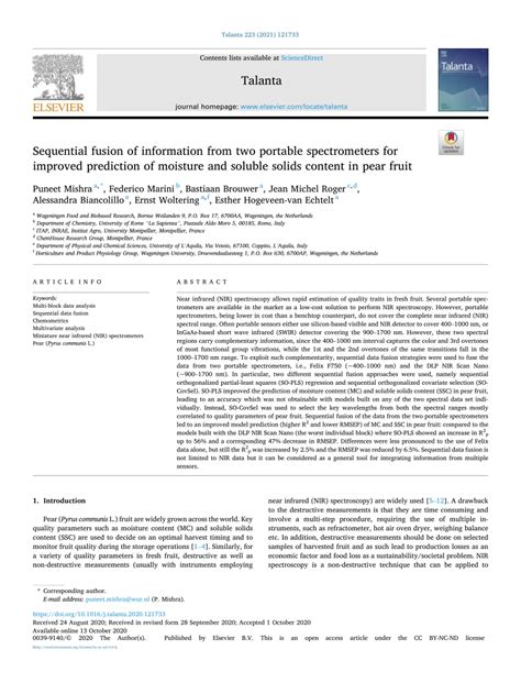 Pdf Sequential Fusion Of Information From Two Portable Spectrometers