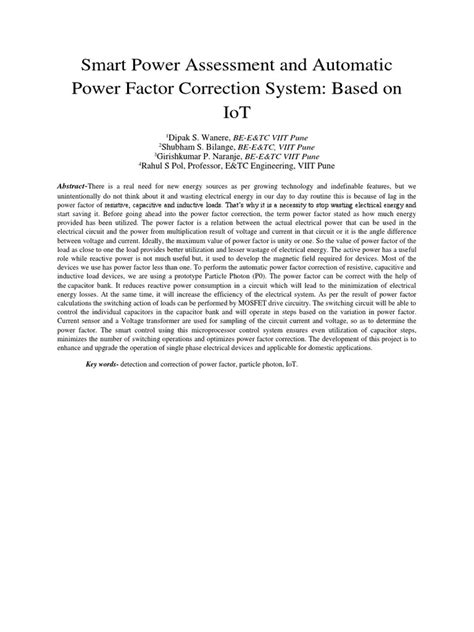 Smart Power Assessment And Automatic Power Factor Correction System Based On Iot Pdf