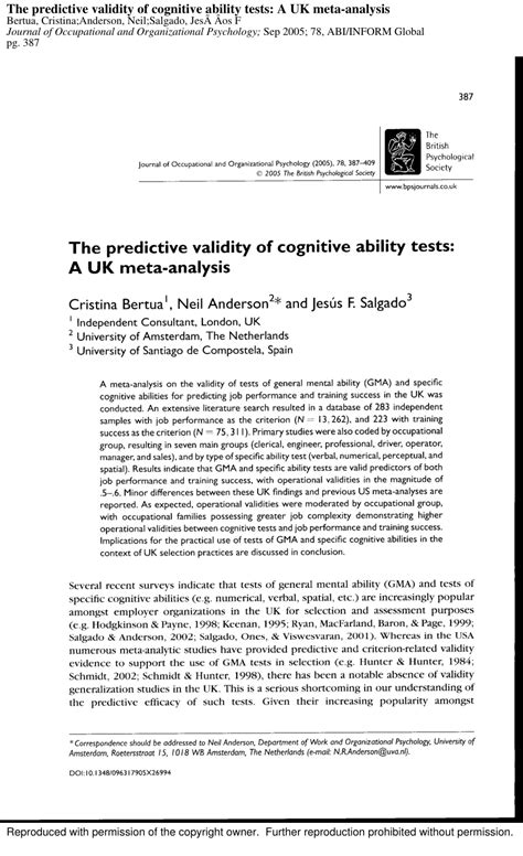 Pdf The Predictive Validity Of Cognitive Ability Tests A Uk Meta Analysis