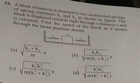 A Block Of Mass M Is Attached To Two Unstretched Springs Of Spring Consta