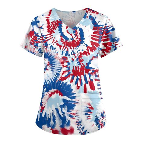 Ehtmsak Flag Fourth Of July Womens Scrub Uniform Plus Size