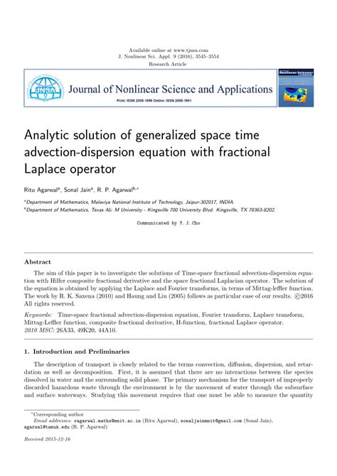 Pdf Analytic Solution Of Generalized Space Time Advection Dispersion