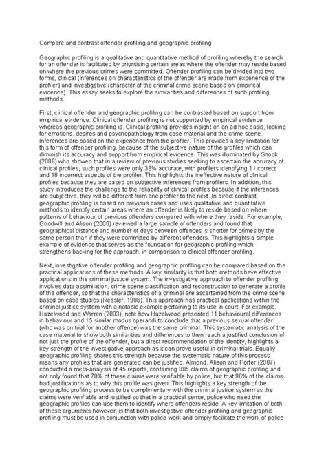 Compare And Contrast Offender Profiling And Geographic Profiling Offender Profiling Can Be