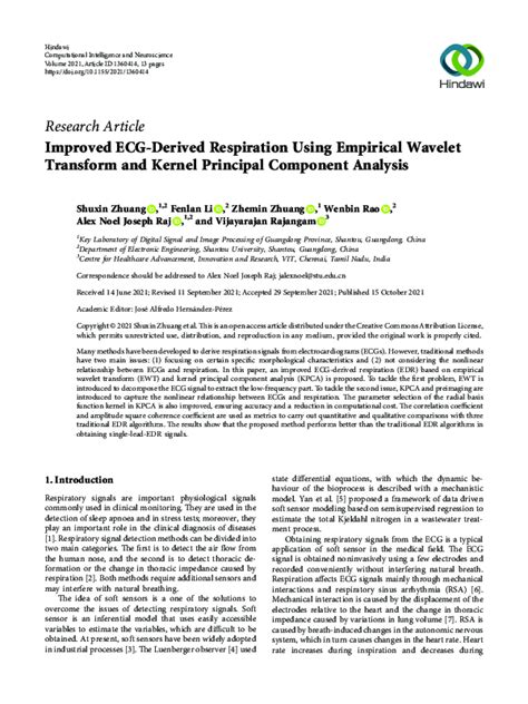 Pdf Improved Ecg Derived Respiration Using Empirical Wavelet Transform And Kernel Principal