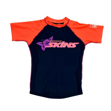 Second Skins Girs Uv Flower Ss Rash 13 14 Years Coral Swimmaster